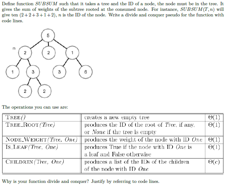 Solved Define function SUBSUM such that it takes a tree and | Chegg.com