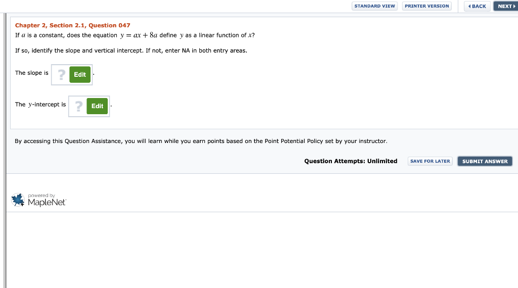 Solved STANDARD VIEW PRINTER VERSION BACK NEXT Chapter 2, | Chegg.com