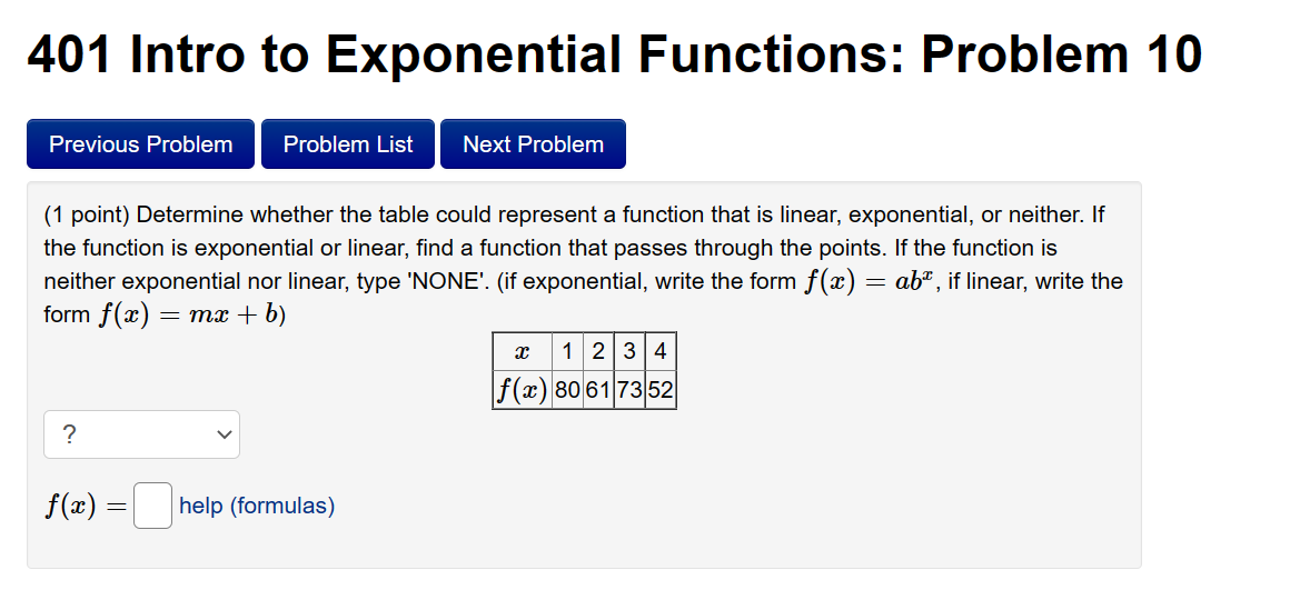 Solved 401 Intro to Exponential Functions: Problem 10 (1 | Chegg.com