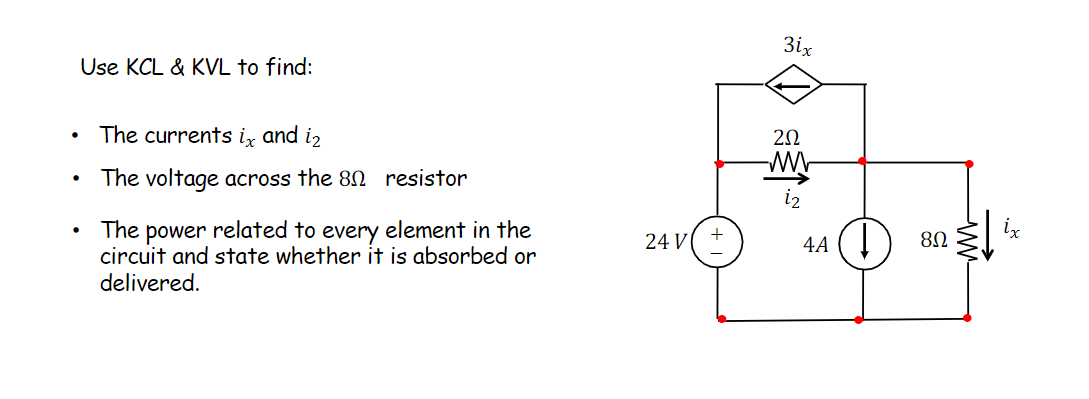 Solved Use KCL&KVL to find: - The currents ix and i2 - The | Chegg.com
