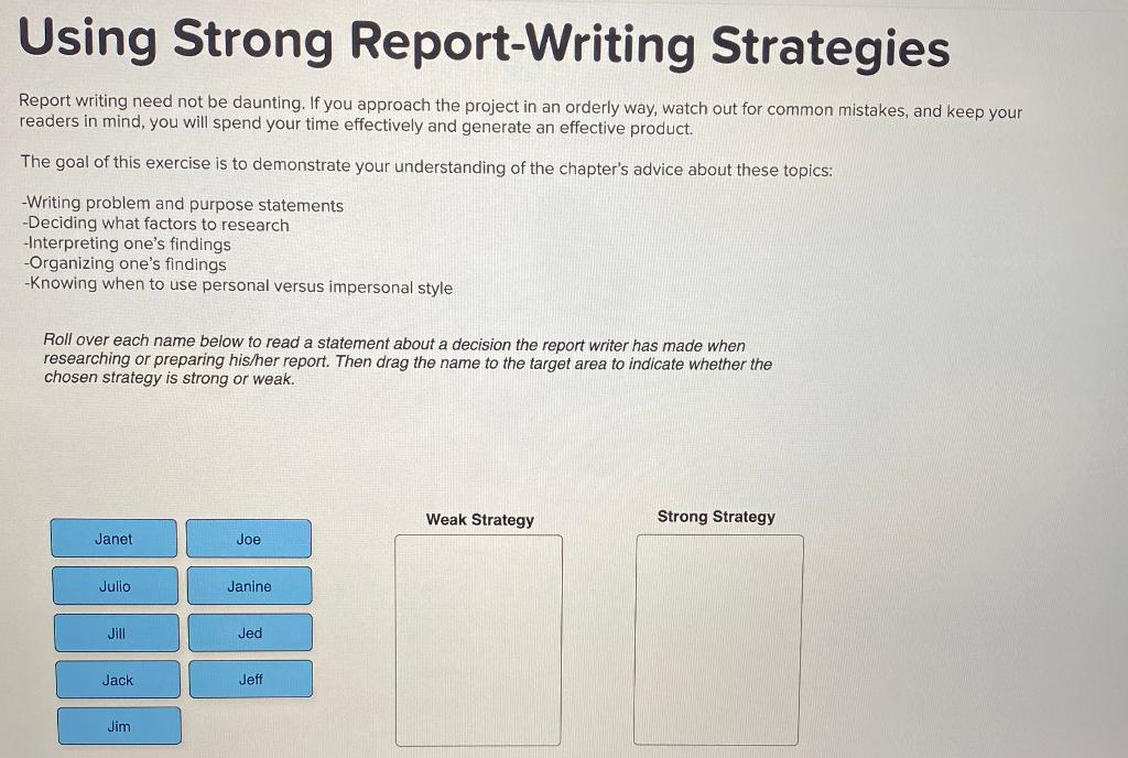 Solved Using Strong Report-Writing Strategies Report writing | Chegg.com