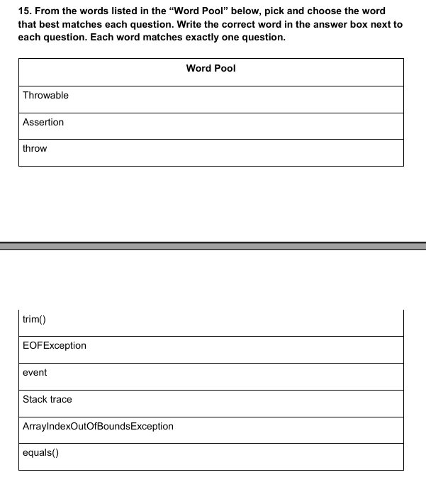 Solved 15. From the words listed in the "Word Pool" below, | Chegg.com