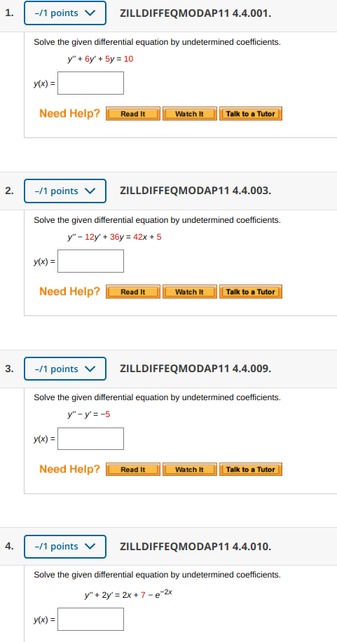 Solved 1. -/1 points v ZILLDIFFEQMODAP11 4.4.001. Solve the | Chegg.com