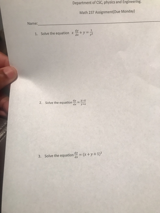 Solved Department of CSC, physics and Engineering. Math 237 | Chegg.com