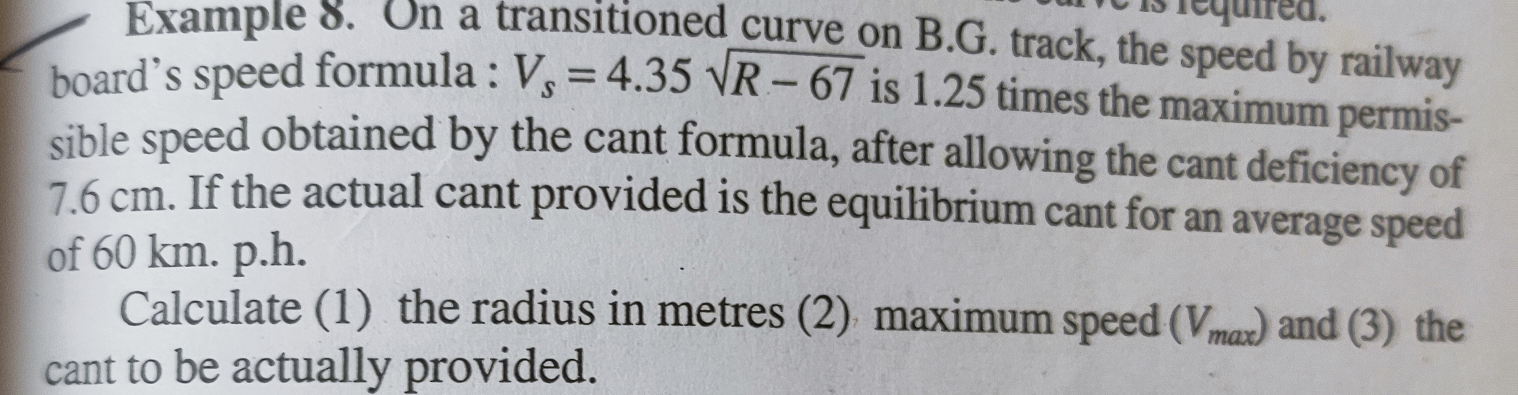Example 8. On a transitioned curve on B.G. track, the | Chegg.com