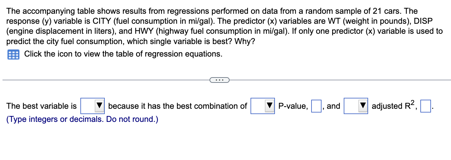 Solved The accompanying table shows results from regressions | Chegg.com