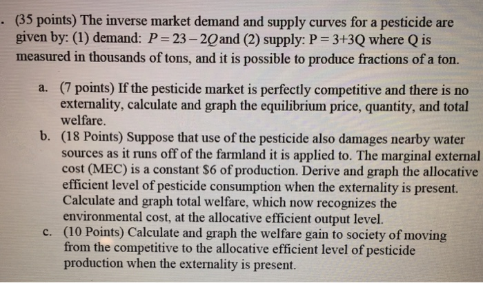 Solved (35 points) The inverse market demand and supply | Chegg.com
