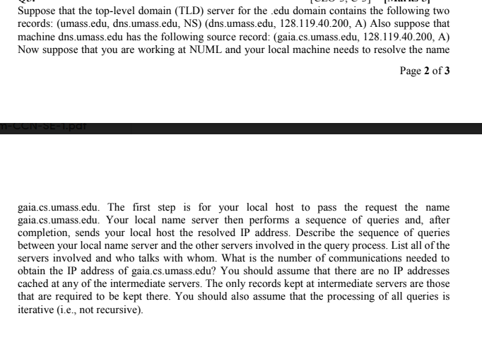 Solved Suppose that the top-level domain (TLD) server for | Chegg.com