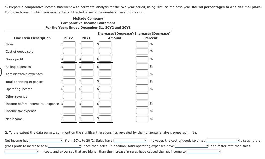 Solved 1. Prepare a comparative income statement with | Chegg.com