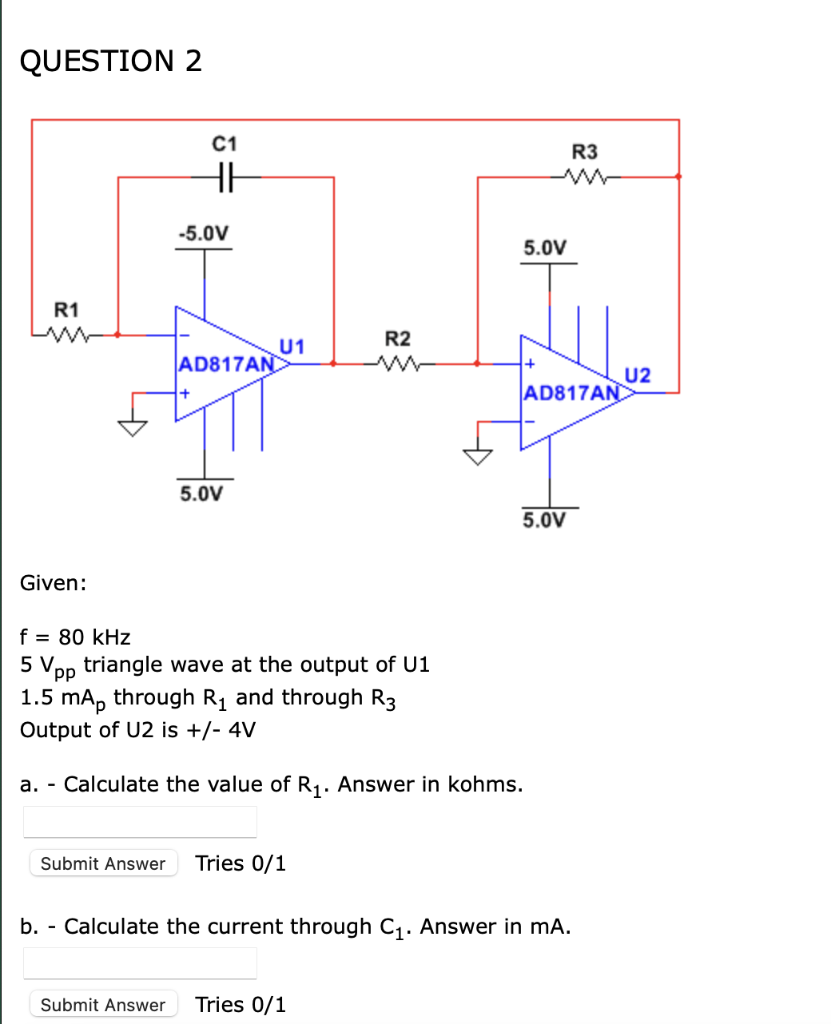 Solved QUESTION 2 Given: f=80kHz 5 Vpp triangle wave at the | Chegg.com