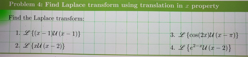 Solved Problem 4: Find Laplace transform using translation | Chegg.com