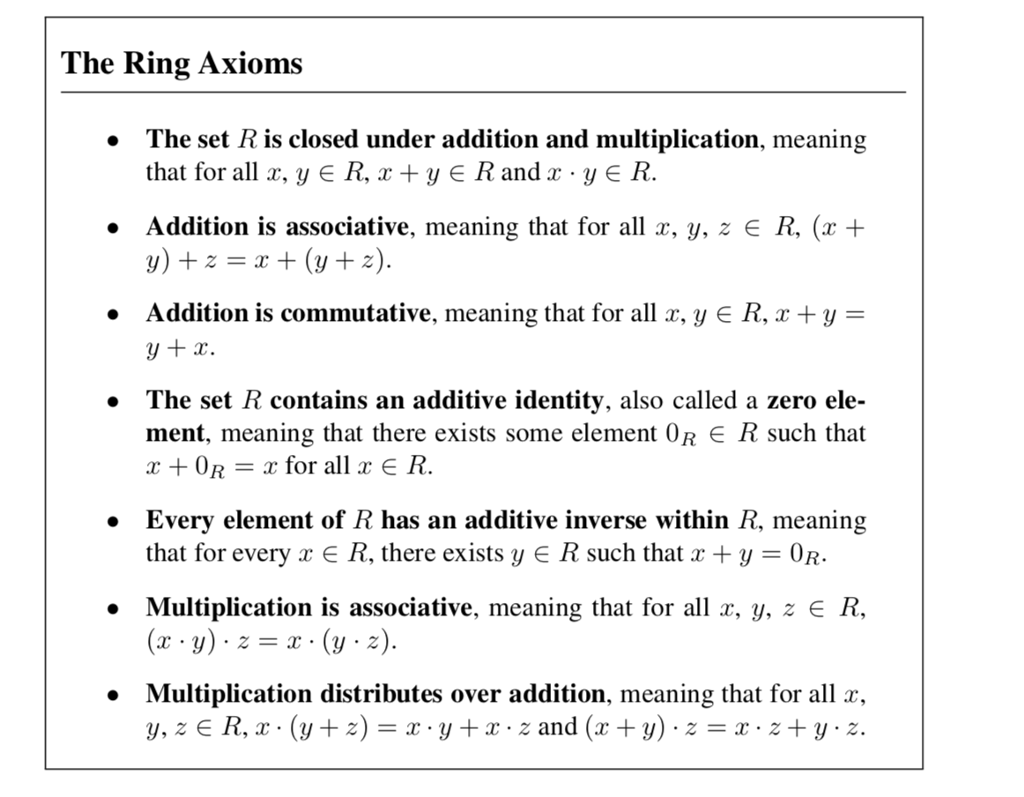 Solved The Ring Axioms The set R is closed under addition | Chegg.com
