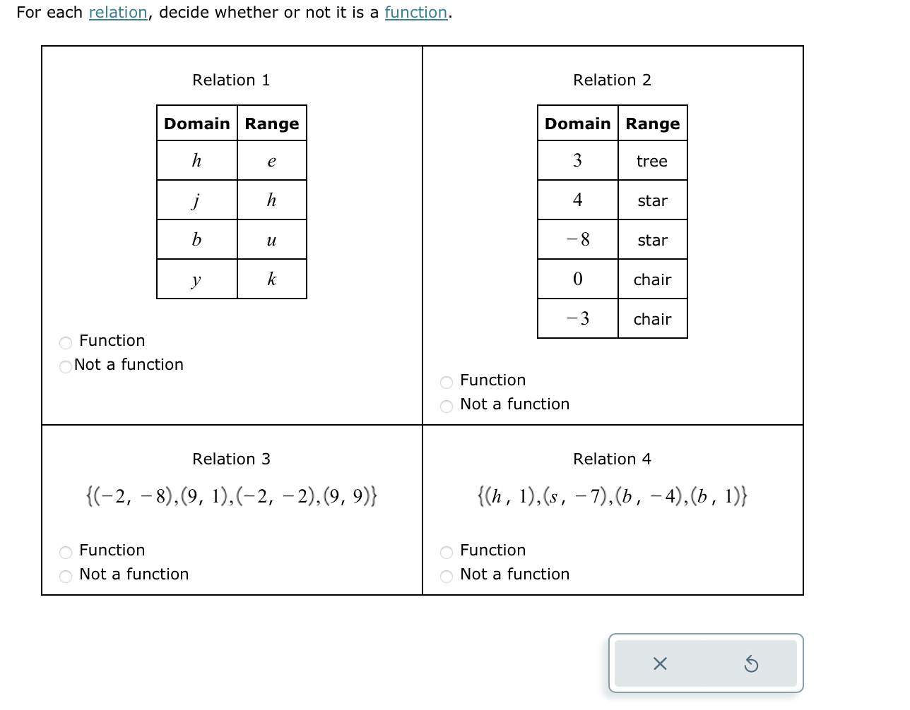Solved For each relation, decide whether or not it is a | Chegg.com