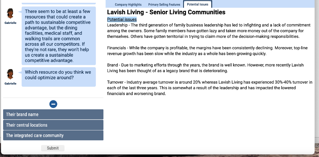 Solved Company Highlights Primary Selling Features Potential | Chegg.com