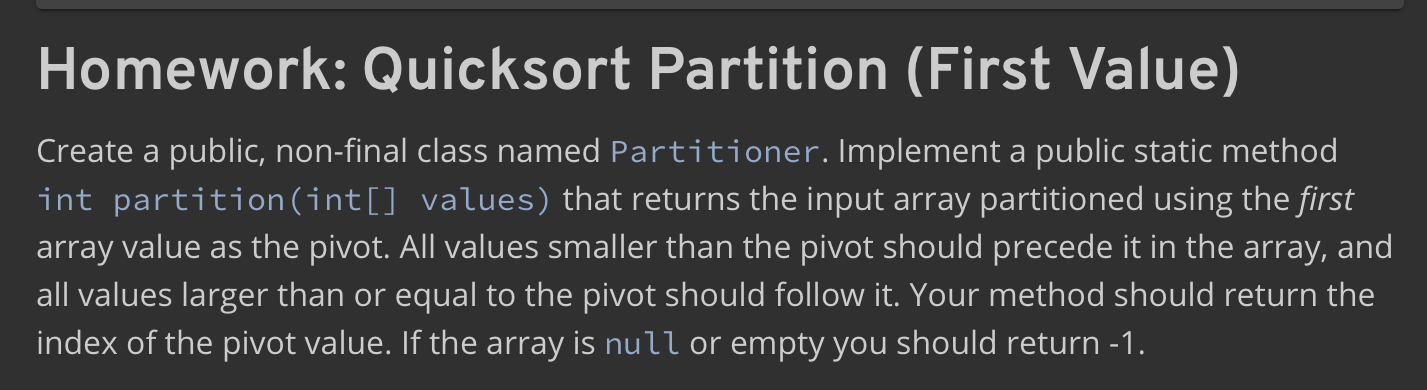 Solved Homework: Quicksort Partition (First Value) Create a | Chegg.com