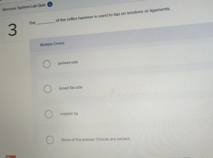 Solved Nervous System Lab Quiz of the reflex hammer is used | Chegg.com