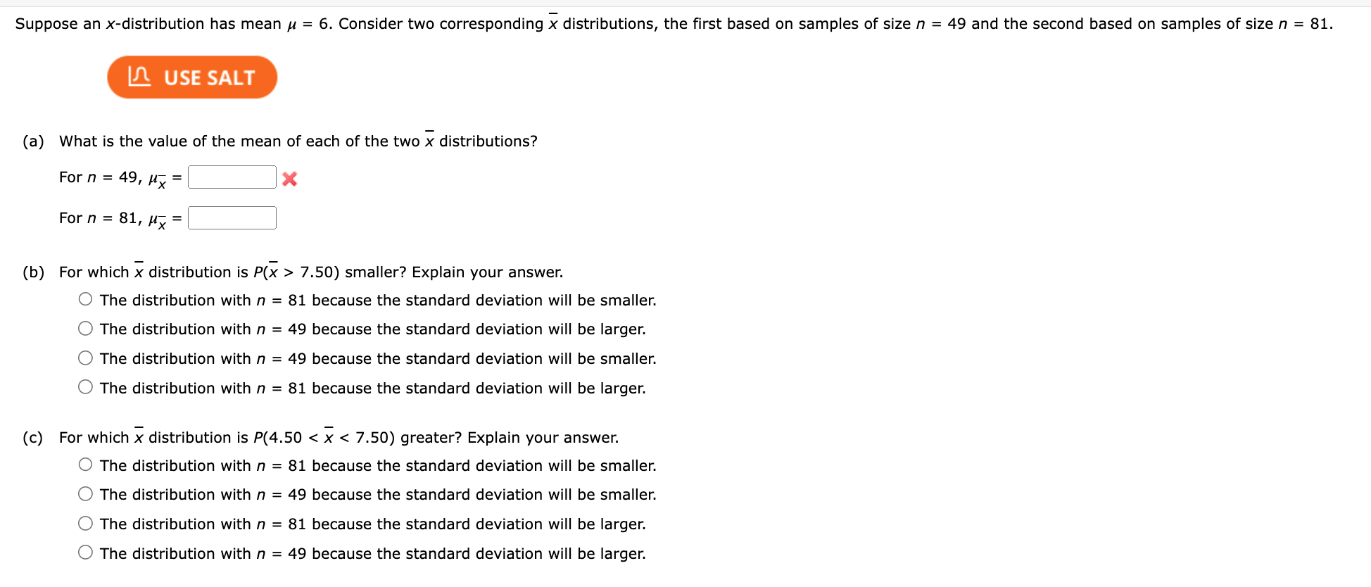 Solved Suppose an x-distribution has mean μ=6. Consider two | Chegg.com