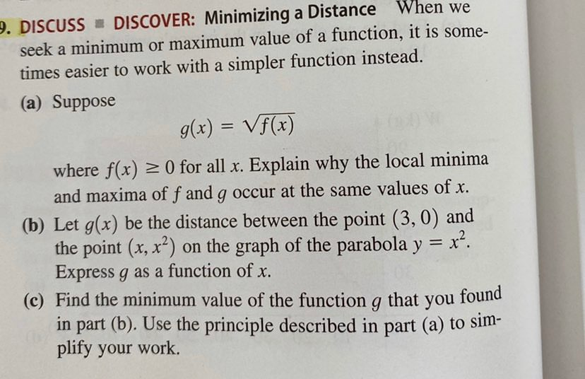 Solved 9. DISCUSS - DISCOVER: Minimizing a Distance When we | Chegg.com