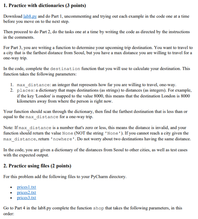 Solved 1. Practice with dictionaries (3 points) Download | Chegg.com