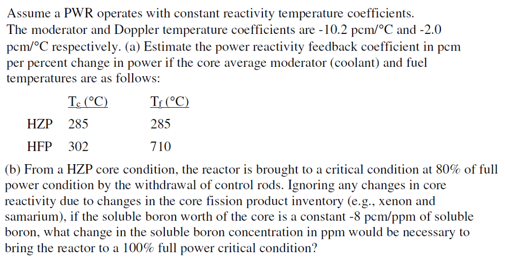 Solved Assume a PWR operates with constant reactivity | Chegg.com