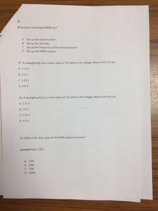 Solved What does Serial begin (9600) do? Set up the serial | Chegg.com