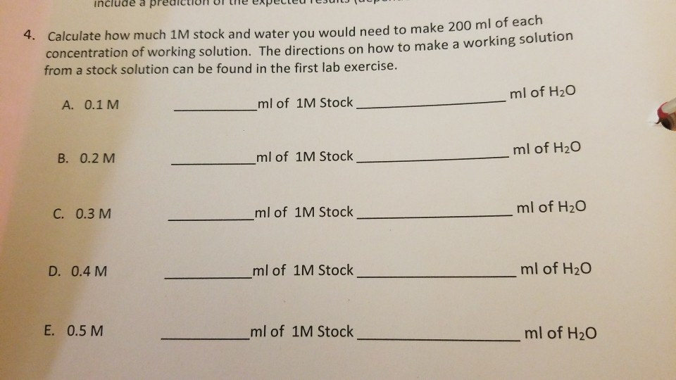 Solved Calculate how much 1m stock and water you need to | Chegg.com