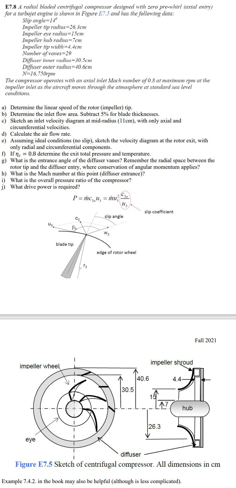 Solved E7.8 A radial bladed centrifugal compressor designed | Chegg.com