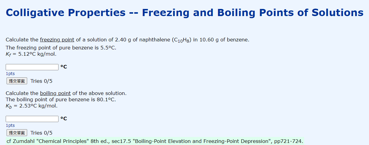 Solved Colligative Properties -- Freezing and Boiling Points | Chegg.com