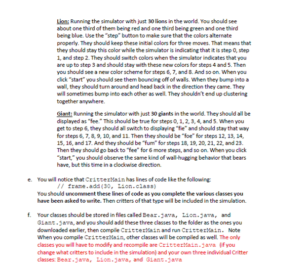 Solved 1. (40 points) "Critters" This assignment will give | Chegg.com