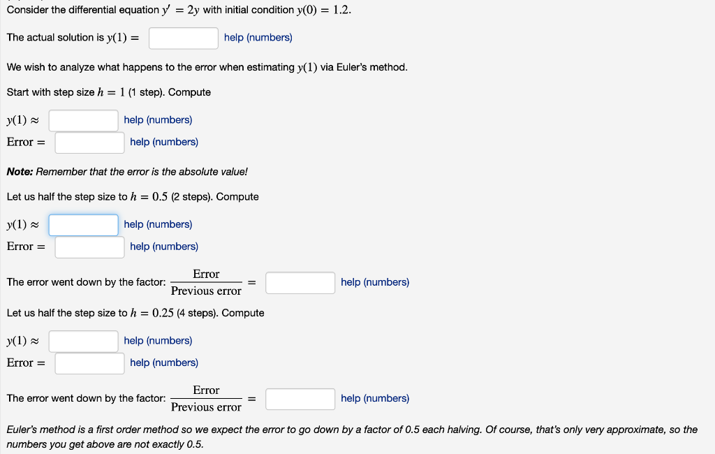 Solved Consider the differential equation y = 2y with | Chegg.com
