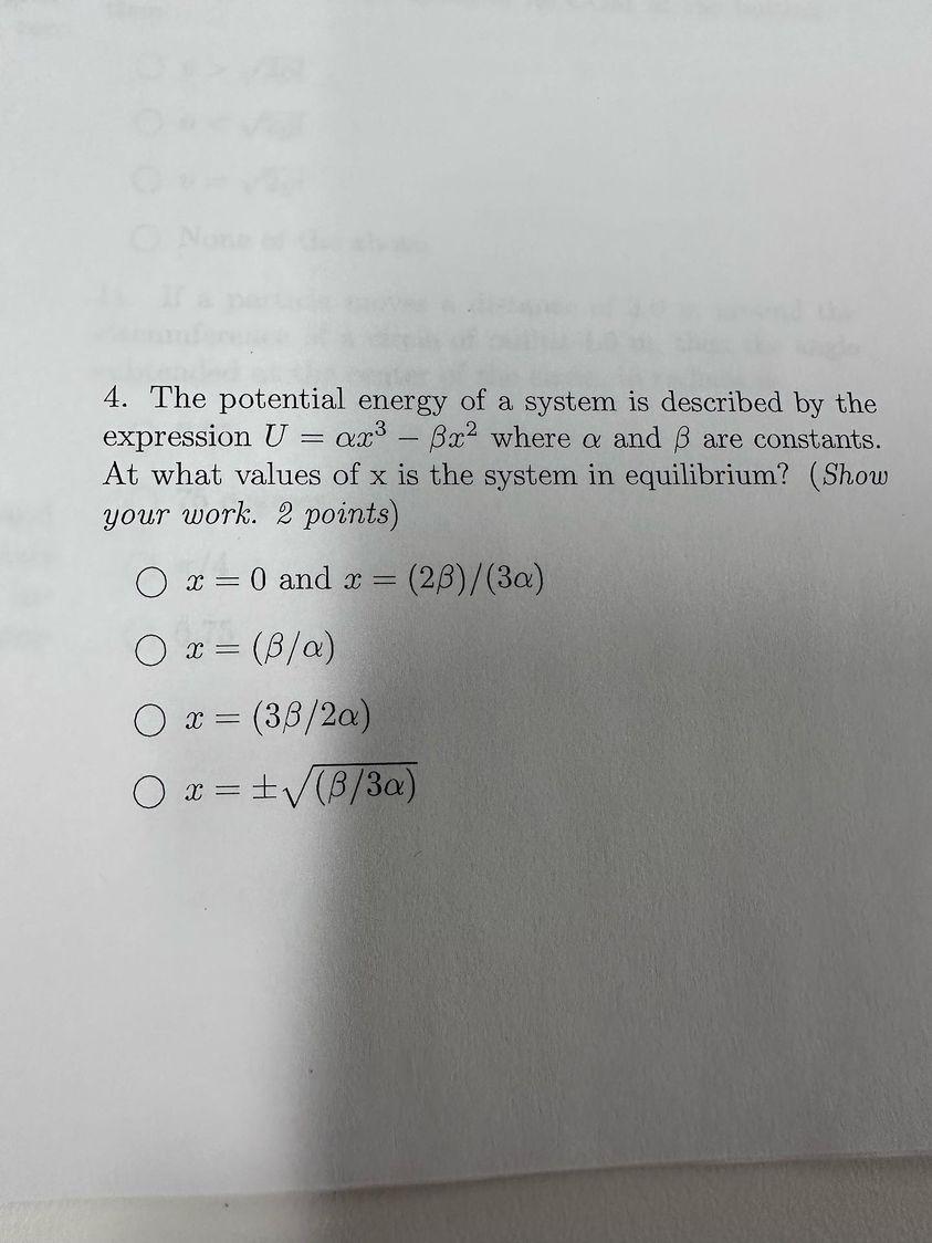 4. The potential energy of a system is described by | Chegg.com