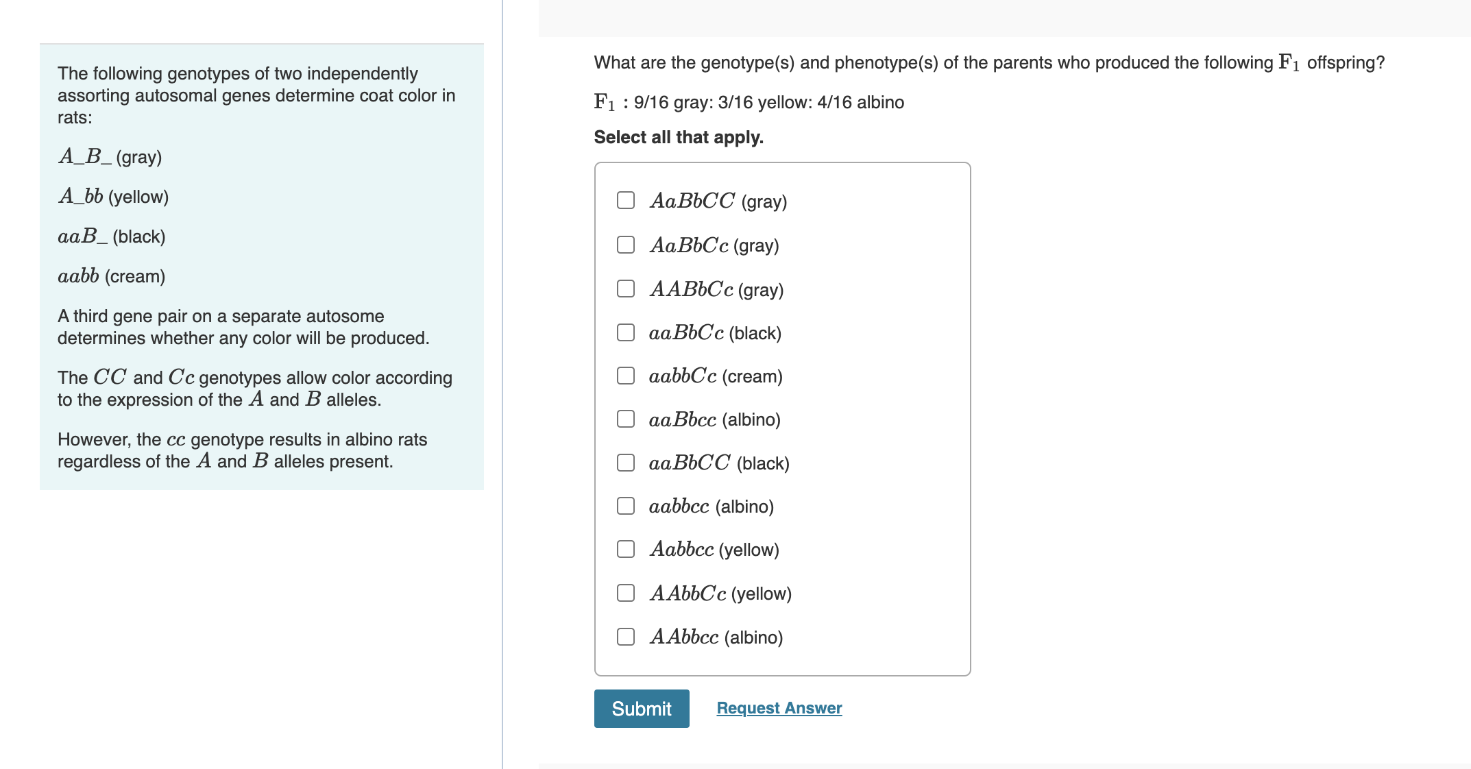 Solved The following genotypes of two independently | Chegg.com