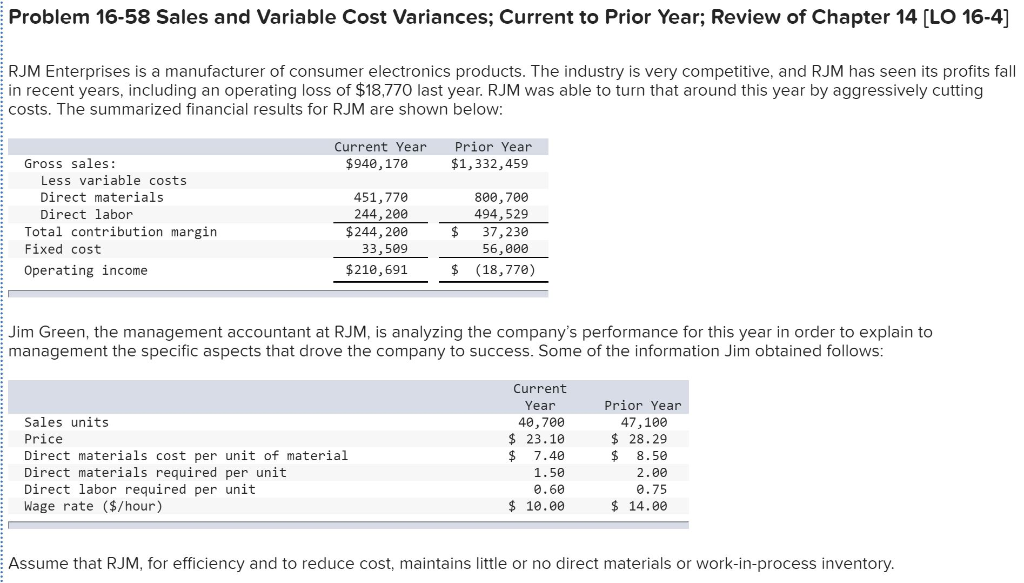 Solved Problem 16-58 Sales and Variable Cost Variances; | Chegg.com