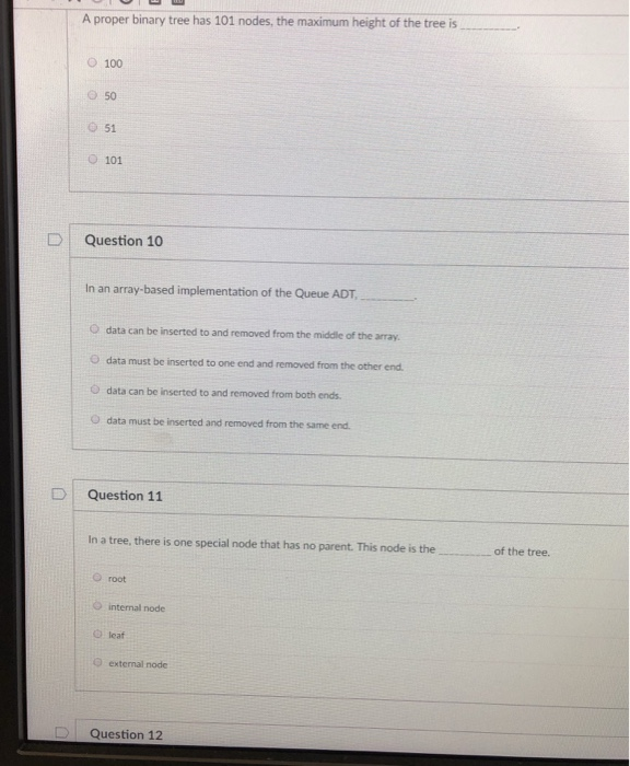 Solved A proper binary tree has 101 nodes, the minimum | Chegg.com