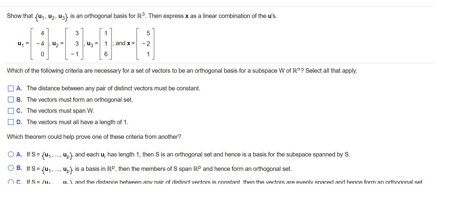 Solved Show That {u1 U2 U3} Is An Orthogonal Basis For R3