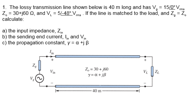 Solved 1. The lossy transmission line shown below is 40 m | Chegg.com