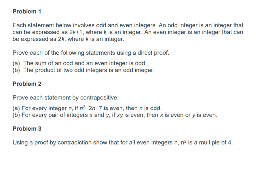 Solved Problem 1 Each statement below involves odd and even | Chegg.com