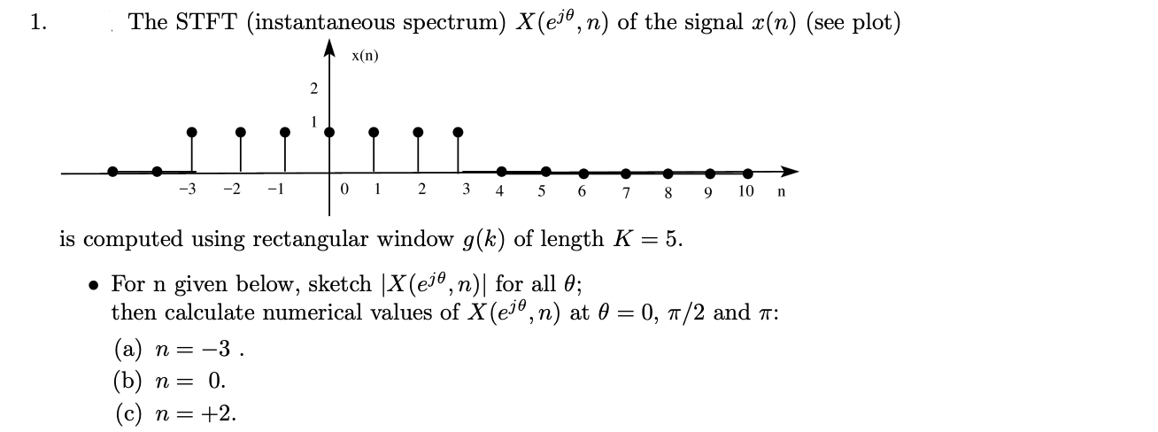 Solved 1. The STFT (instantaneous spectrum) X(ejº, n) of the | Chegg.com