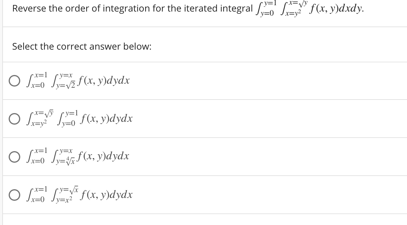 Solved Reverse The Order Of Integration For The Iterated