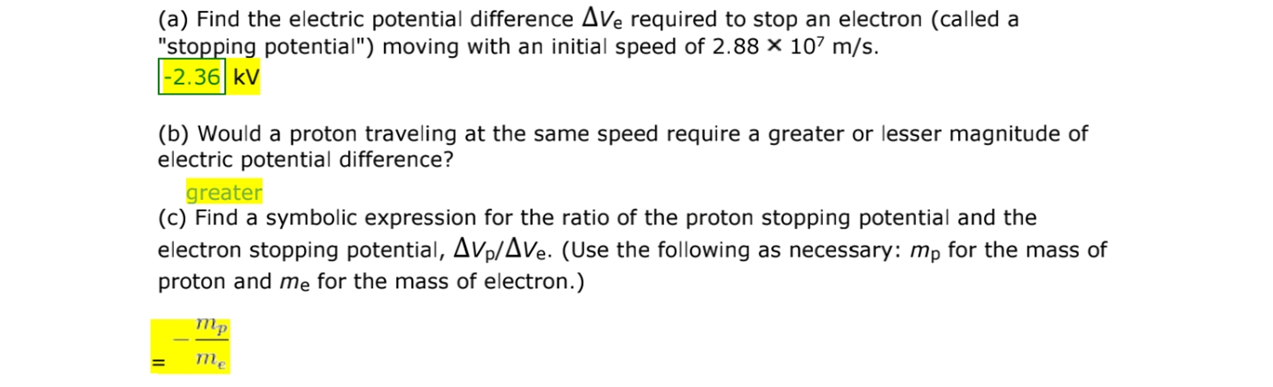Solved (a) ﻿Find the electric potential difference Δve | Chegg.com
