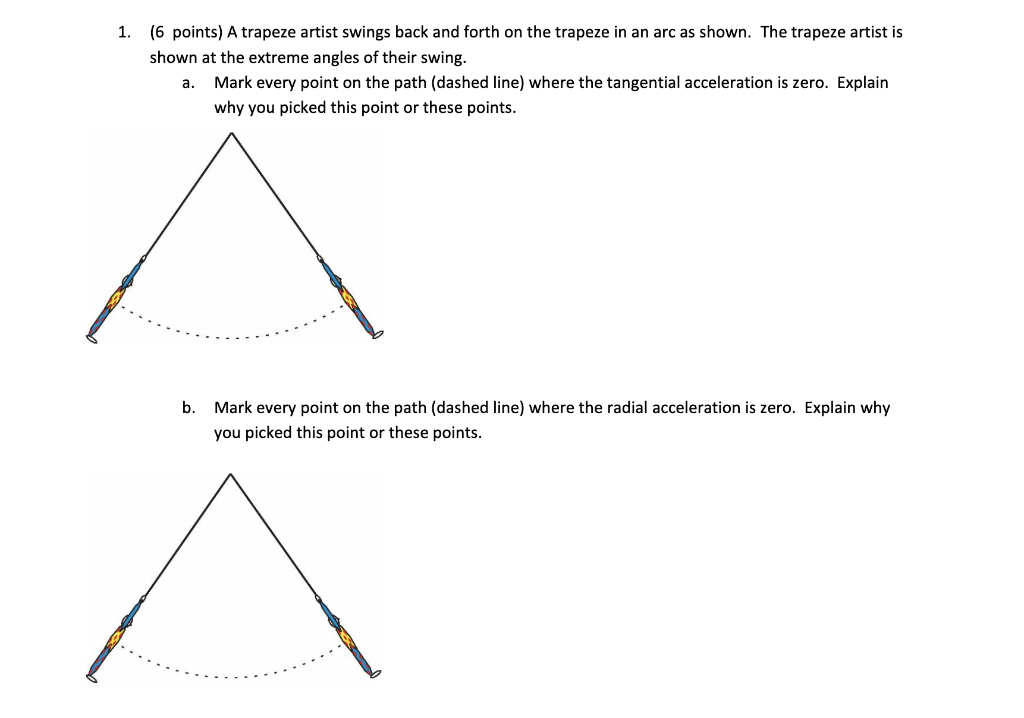 Solved 1. (6 points) A trapeze artist swings back and forth | Chegg.com
