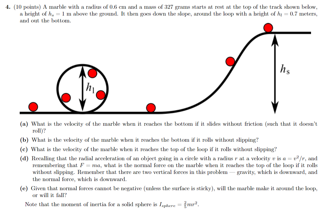 Solved (10 points) A marble with a radius of 0.6 cm and a | Chegg.com