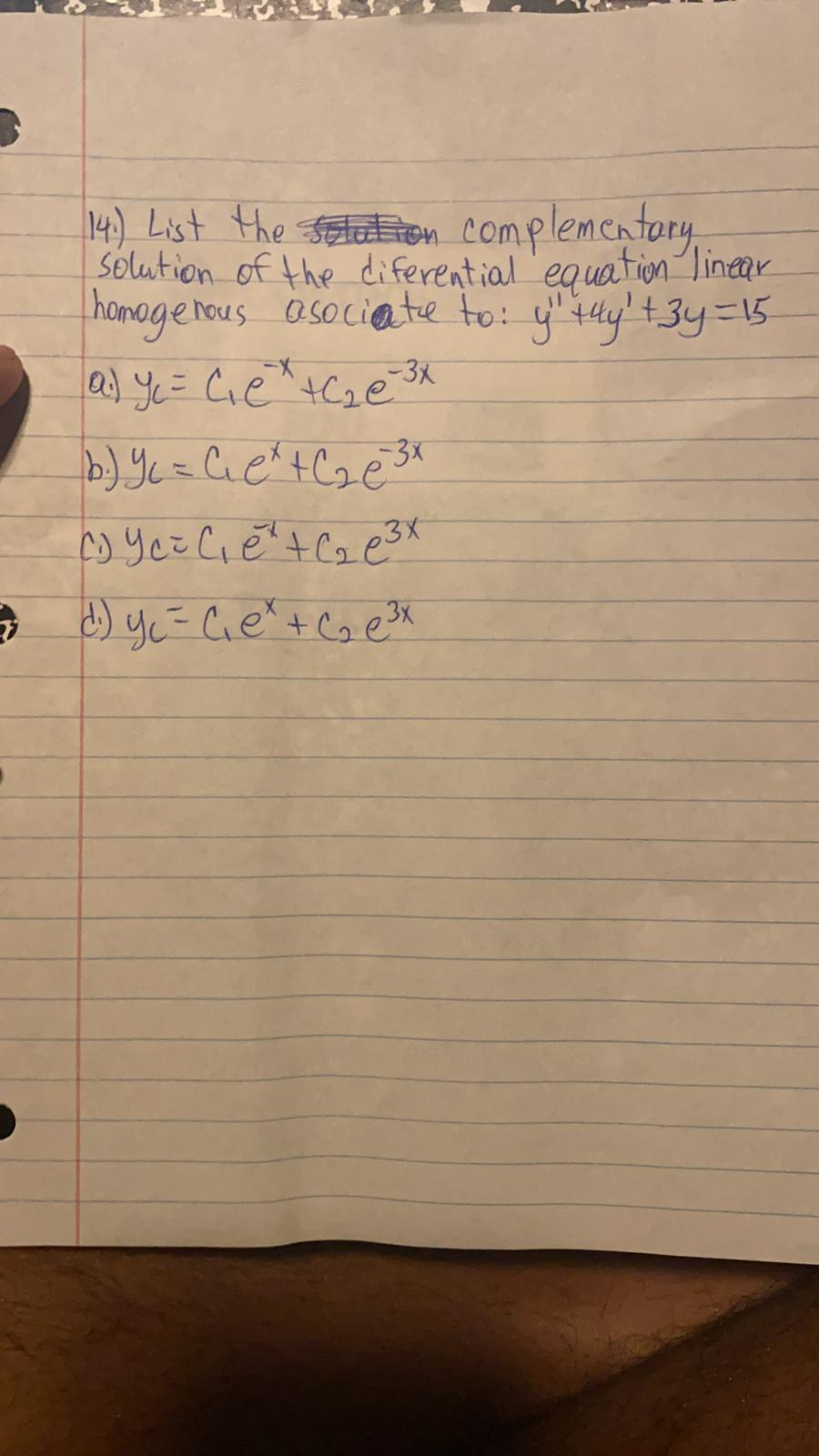 Solved 14.) List the solution complementary solution of the | Chegg.com