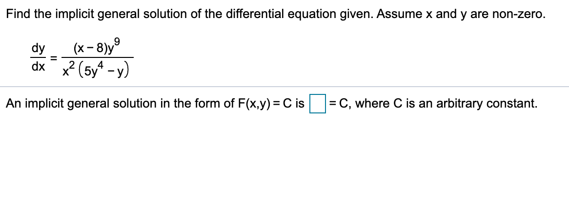 Solved Find the implicit general solution of the | Chegg.com