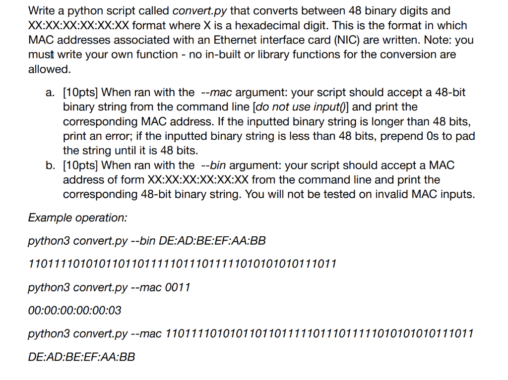 Solved Write a python script called convert.py that converts | Chegg.com
