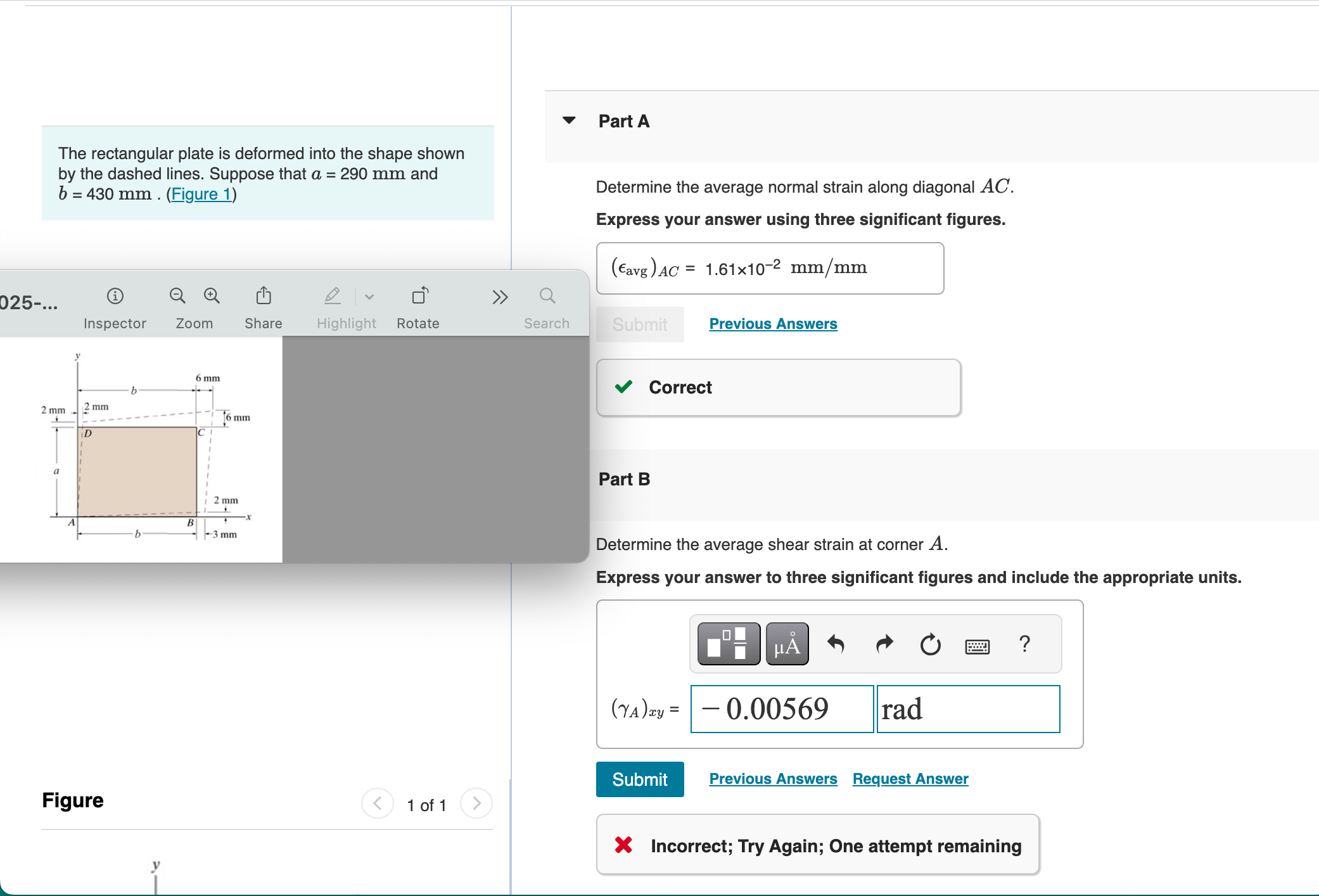 Solved The rectangular plate is ﻿deformed into the shape | Chegg.com