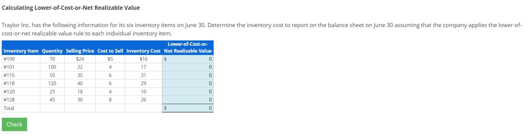 Solved Calculating Lower-of-Cost-or-Net Realizable Value | Chegg.com