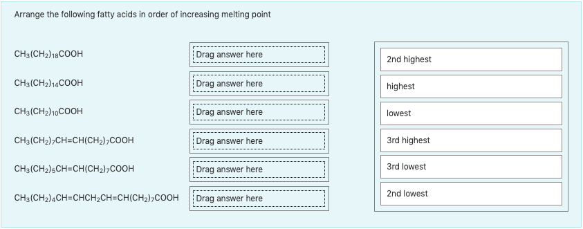 Solved Arrange the following fatty acids in order of | Chegg.com