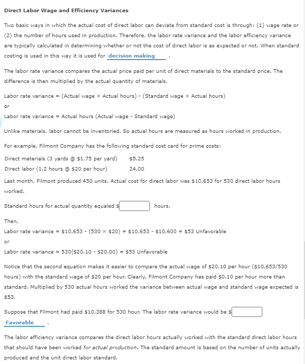 Solved Direct Labor Wage and Efficiency Variances Two basic | Chegg.com