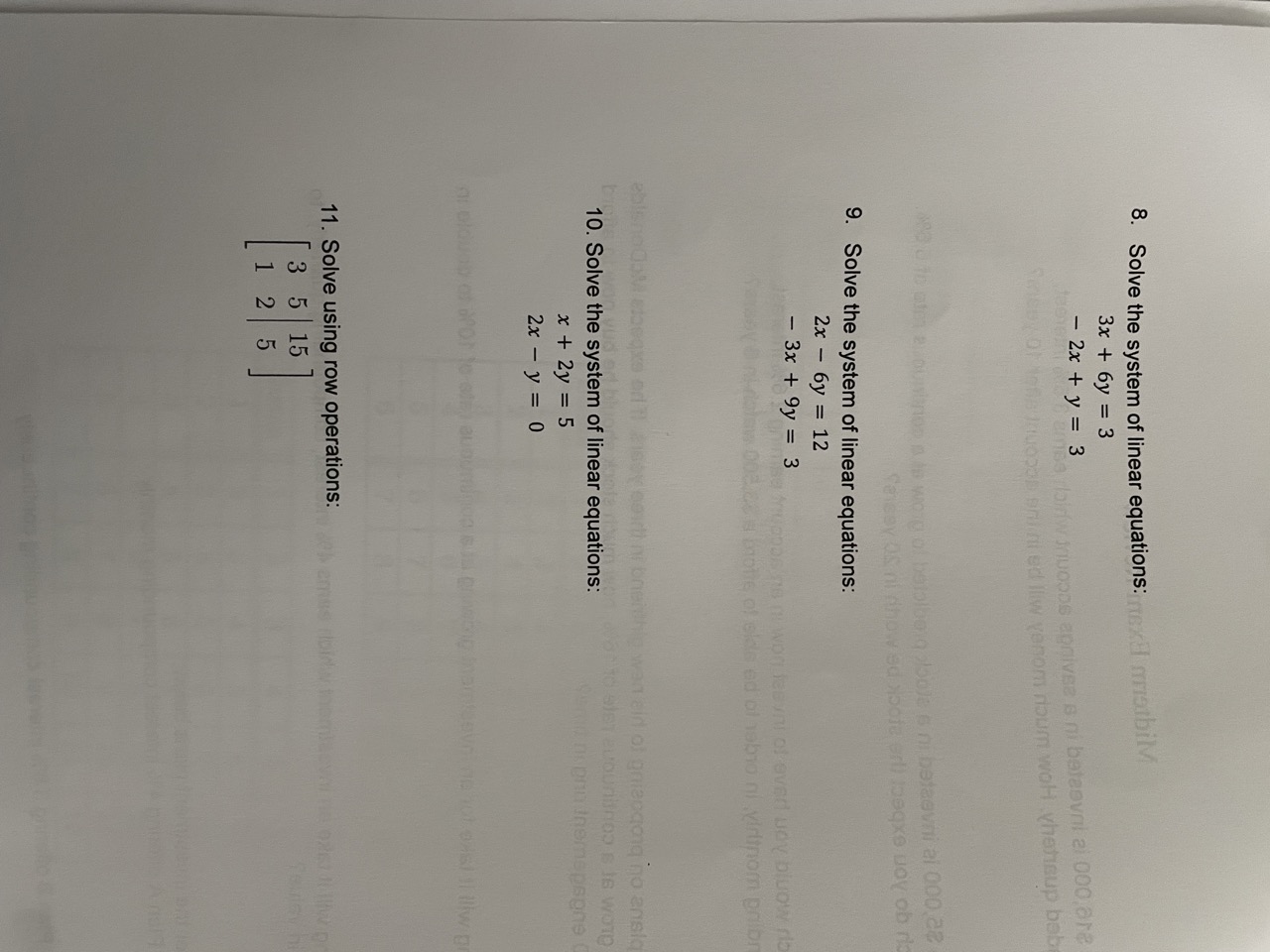 Solved 8. Solve the system of linear equations: | Chegg.com